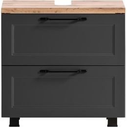 Welltime Waschbeckenunterschrank &raquo;Lana&laquo; Badm&ouml;bel, 2 Schubladen, 60 cm breit grau MDF graphit, B/H/T: 60cm x 55cm x 35cm