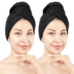 HAMMETEX Turban-Handtuch &raquo;2er Set Haarturban Damen, 100% Baumwolle, Flauschig & Schnelltrocknend&laquo; Uni-Farben, weich schwarz Frottier, Baumwolle B/L: 