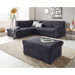 DOMO collection Hocker &raquo;Topper&laquo; mit Wellenunterfederung, auf Kunststoffgleitern blau B/H/T: 93cm x 40cm x 69cm, Chenille-Optik