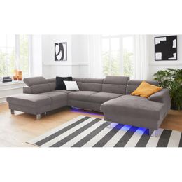 COTTA Wohnlandschaft &raquo;Komaris U-Form, B: 320 cm&laquo; mit Kopfteilverstellung, optional Schlaffunktion, Bettkasten & Licht grau Microfaser PRIMABELLE (100%