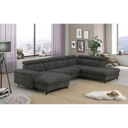 COTTA Wohnlandschaft &raquo;Emma U-Form, B: 328 cm&laquo; mit Kopfteilverstellung, optional Schlaffunktion & Bettkasten grau B/H/T: 328cm x 97cm x 215cm, Struktur