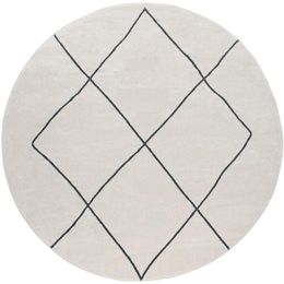 Paco Home Teppich &raquo;Haral 787&laquo; rund 9 mm H&ouml;he Kurzflor, Scandi Design, Rauten Motiv wei&szlig; Polyester, Polypropylen &Oslash; 160cm 1 Stk., 9mm, &Oslash; 160cm