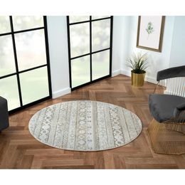 MyFlair Teppich &raquo;My Nomady, LAGERR&Auml;UMUNG!&laquo; rund 10 mm H&ouml;he Kurzflor, Scandi-Design, besonders weich durch Microfaser beige Polyester B : 120cm &Oslash; 120cm 1 Stk.,