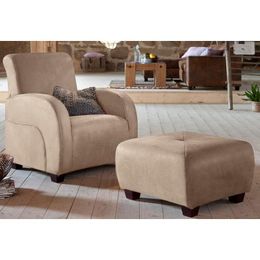 Home Affaire Hocker &raquo;Falk&laquo; kleine Ausf&uuml;hrung beige Microfaser in Antiklederoptik (100% Polyester);Microfaser PRIMABELLE (100% Polyester) B/H/T: 67cm x
