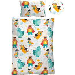 Biberna Kinderbettw&auml;sche &raquo;Yuna&laquo; 2 Stk. hautfreundlich, k&uuml;hlend, mit Rei&szlig;verschluss, ganzj&auml;hrig einsetzbar bunt Linon, Obermaterial: 100% Baumwolle B/L: 100cm 
