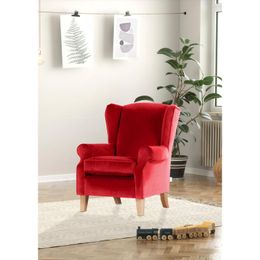 GUTMANN FACTORY Ohrensessel rot 100% Polyester Flachgewebe, naturfarbene F&uuml;&szlig;e, B/H/T: 83cm x 102cm x 87cm