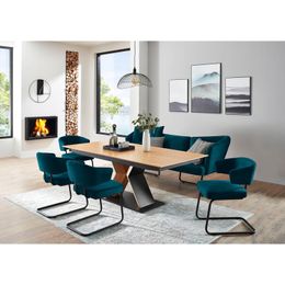 K+w Komfort & Wohnen K+W Komfort & Wohnen Essgruppe &raquo;Mikkado Tube&laquo; 6 Stk. tlg. 4 Freischwinger und ein Funktionsesstisch blau B/H/T: 192cm x 88cm x 71cm, Flachgewebe, 