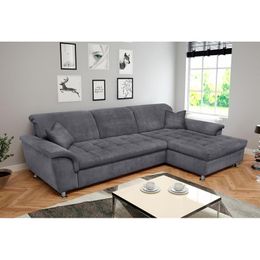 DOMO collection Ecksofa &raquo;FRANZI 278x170x81 cm, Steppung im Sitzbereich, L-Form&laquo; mit Kopfteilverstellung, Chenille, dunkelgrau grau Flachgewebe (100% 