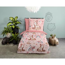 Good Morning Kinderbettw&auml;sche &raquo;Bibi blossom&laquo; 2 Stk. Baumwolle, 135x200, Rei&szlig;verschluss, Wende, Kind, M&auml;dchen, Bambi, Rosa rosa Renforc&eacute;, Obermaterial: