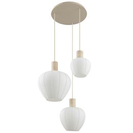 lumiCouture Pendelleuchte &raquo;Annie&laquo; E27 1 Stk. H&ouml;he 150 cm, E27, Kabel k&uuml;rzbar, Glas/Travertin Stein, wei&szlig; beige wei&szlig; 3, &Oslash; 52cm, 1 Stk.