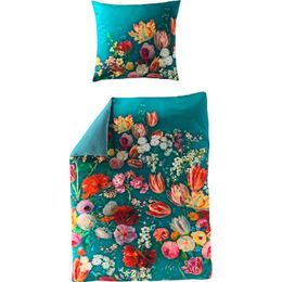 Bierbaum Wendebettw&auml;sche &raquo;Petrol Flowers&laquo; 2 Stk. mit innovativem Digitalprint blau Mako-Satin, Obermaterial: 100% Baumwolle B/L: 155cm x 220cm, 1 Stk.