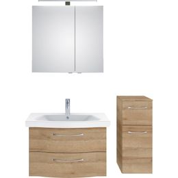 Badm&ouml;bel-Set &raquo;6005 Sprint 3-teilig, Keramik-Waschtisch mit LED-Spiegelschrank&laquo; 4 Stk. tlg. braun Holzwerkstoff B/H/T: 112cmcm x 200cmcm x 46cmcm