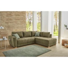 Jockenh&ouml;fer Ecksofa &raquo;Luzern L-Form, B: 254 cm&laquo; mit Schlaffunktion, Bettkasten, seitl. Tasche & Zierkissen gr&uuml;n B/H/T: 254cm x 87cm x 208cm, Luxus-Microfaser, 