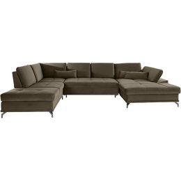 OTTO home Wohnlandschaft &raquo;Costello U-Form, B: 363 cm mit Sitztiefen- & Armteilverstellung&laquo; optional Schlaffunktion & Bettkasten gr&uuml;n 100% Polyester;