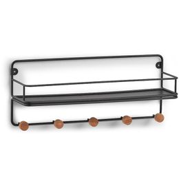 zeller Dekoablage &raquo;Wandregal m. Haken, Metall/Holz, schwarz&laquo; Industrial Design mit warmen Holzelementen schwarz Eisen 1 Stk., B/H/T: 45cm x 19,3cm x 11,8cm