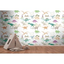 Livingwalls living walls Fototapete &raquo;Dino Kinderzimerzimmertapete&laquo; gemustert matt neutral glatt Fototapete Tapeten Kinderzimmer Schlafzimmer modern Design 