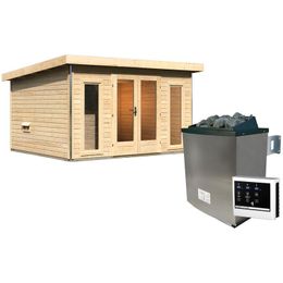 Karibu Saunahaus &raquo;Maiko 2B&laquo; Set, Ofen 9 KW externe Strg easy beige Saunaofen, externe Steuerung, 9 kW