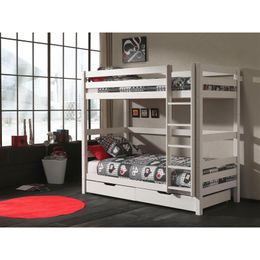 Vipack Etagenbett &raquo;Pino, inkl. Rolllattenrost, Leiter und Absturzschutz&laquo; B/H/T ca. 210x182x105cm, massiv Kiefer verschiedene Farben, wahlweise ohne Schublade