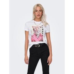 Only Damen Only Kurzarmshirt &raquo;ONLVIBE LIFE S/S GLASSES TOP BOX JRS&laquo; Baumwolle, regular fit, Rundhals wei&szlig; XS