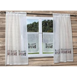 HOSSNER - ART OF HOME DECO Gardine &raquo;Wichtel&laquo; Stangendurchzug 1 Stk. tlg. weihnachtlicher Landhaus-Look beige Polyester 180cm, Stangendurchzug, 90cm