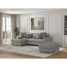 Sit & More sit&more Ecksofa &raquo;Dundee L-Form&laquo; mit Federkern und Edelstahlf&uuml;&szlig;en, wahlweise mit Kopfteilverstellung silber B/H/T: 264cm x 86cm x 175cm, Luxus-