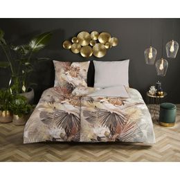 Descanso Wendebettw&auml;sche &raquo;Pippa&laquo; 2 Stk. Baumwolle, Mako Satin, 135x200, Biese, Rei&szlig;verschluss, Wende, Sand beige Satin (Bio-Baumwolle), Obermaterial: 100% 