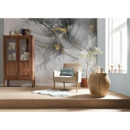 Komar Fototapete &raquo;Ink Gold Flow&laquo; bedruckt glatt 350 x 250 cm (Breite x H&ouml;he) - Tapete, Vlies, Wohnzimmer, Schlafzimmer grau Vlies B/L: 350m, Rollen: 1