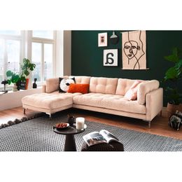 Trends by HG Ecksofa &raquo;Landau L-Form&laquo; in Cord-Stoff mit Metallfu&szlig; beige B/H/T: 275cm x 75cm x 158cm, Cord, Recamiere links