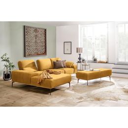 W.Schillig Ecksofa &raquo;run, Designsofa mit tollem Sitzkomfort, L-Form&laquo; mit Holzsockel, F&uuml;&szlig;e in Bronze pulverbeschichtet, Breite 299 cm gelb Longlife Xtra
