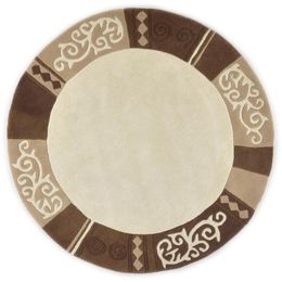 Theko Wollteppich &raquo;Ambadi&laquo; rund 14 mm H&ouml;he reine Schurwolle, handgetuftet, mit Bord&uuml;re, modern beige Schurwolle &Oslash; 190cm 1 Stk., 14mm, &Oslash; 190cm