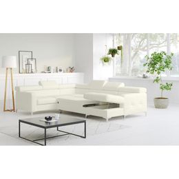 COTTA Wohnlandschaft &raquo;Sammy U-Form, B: 304 cm&laquo; Kopfteilverstellung, optional Schlaffunktion & Bettkasten wei&szlig; NaturLEDER , die R&uuml;ckseite ist mit 