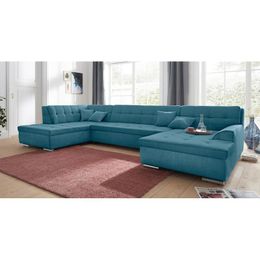 DOMO collection Wohnlandschaft &raquo;Aversa U-Form&laquo; wahlweise mit Bettfunktion, frei im Raum stellbar blau Luxus-Microfaser (100% Polyester);Struktur (100%