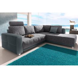 Jockenh&ouml;fer Ecksofa &raquo;Orlando L-Form, B: 257 cm&laquo; mit Schlaffunktion, Bettkasten, Zierkissen & Kopfst&uuml;tzen grau Softlux -Kunstleder, im Korpus;Farbe greige: 