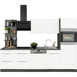 KOCHSTATION K&uuml;chenzeile &raquo;KS-Brindisi Breite 280 cm&laquo; wahlweise mit E-Ger&auml;ten und Induktion, mit MDF-Fronten und Regal wei&szlig; B/H/T: 280cm x 200cm x 60cm,