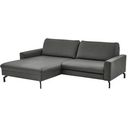 Die PlanBar Ecksofa &raquo;PN-EM20028 L-Form ohne Kopfst&uuml;tzen&laquo; wahlweise mit motorischem Canape grau B/H/T: 248cm x 89cm x 179cm, Glattleder TORRO, Ottomane