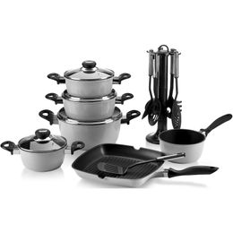 Kr&uuml;ger Topf-Set &raquo;Aluguss Topf- und Pfannenset inkl. praktischen K&uuml;chenhelfern, 17 tlg.&laquo; Set, Fleischtopf 16/18/20/24cm, Stieltopf 16cm Steakpfanne 7 