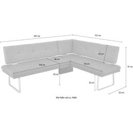 K+w Komfort & Wohnen K+W Komfort & Wohnen Eckbank &raquo;Giacomo II Esszimmerbank&laquo; Flachstahlkufe in edelstahlfarbig lackiert, R&uuml;cken und Sitz gesteppt braun B/H/T: 207cm x 91cm