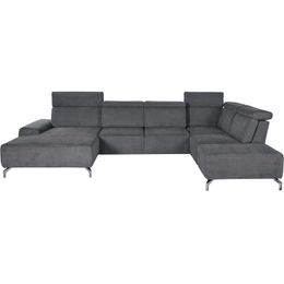 Sit & More sit&more Wohnlandschaft &raquo;Gizeh U-Form&laquo; 12 cm Fu&szlig;h&ouml;he, inklusive Sitztiefenverstellung und Kopfteilverstellung grau B/H/T: 340cm x 230cm, Luxus-