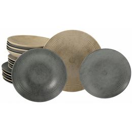 Creatable Teller-Set &raquo;Catania Mix, Teller Set 18-tlg.&laquo; Vintage Farben, Ausdrucksstarkes Relief, Handwerklicher Charakter Steinzeug 18 Stk.
