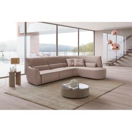 Egoitaliano Ecksofa &raquo;Puffy, extravagant & edel, Retro Designsofa, hoher Sitzkomfort, L-Form&laquo; mit Ottomane, wahlweise mit und ohne elektrischer Relaxfunktion beige