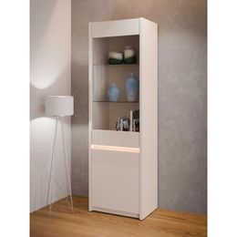 FORTE Vitrine &raquo;Oak Squere Vitrine, Soft Close&laquo; B/H/T 60,6/197,9/41,5 cm, Beleuchtung, Glast&uuml;re, grifflos wei&szlig; Holzwerkstoff Kashmir Beige, B/H/T: 