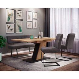 Hela Essgruppe &raquo;Luise I G Tisch Sitzbank St&uuml;hle&laquo; Set, 4 Stk. tlg. Ausziehtisch 140 - 180 cm Esszimmer Bestseller grau Microfaser VINTAGE, 