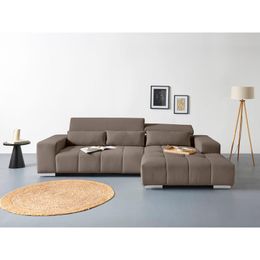 COTTA Ecksofa &raquo;Orion L-Form, B: 307 cm, moderne Steppung, bequeme Wellenunterfederung&laquo; 2x Kopfteilverstellung & 3 Nierenkissen grau 90% Polyester, 10%