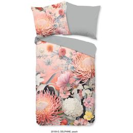 Good Morning Wendebettw&auml;sche &raquo;Delphine&laquo; 3 Stk. 100% Baumwolle, Renforc&eacute;, Rei&szlig;verschluss, Wendeoptik, Blumen, Pfirsich orange Renforc&eacute;, Obermaterial: 