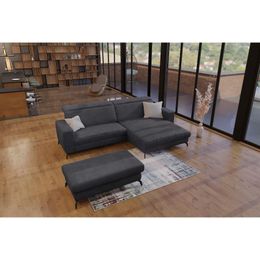 Sit & More sit&more Ecksofa &raquo;Bolero L-Form&laquo; grau 100% Polyester B/H/T: 290cm x 88cm x 178cm, Breitcord, Recamiere rechts,mit Kopfteilverstellung,ohne Bett,ohne 