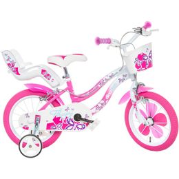 DINO BIKES Kinderfahrrad &raquo;14" Flappy Kinderfahrrad M&auml;dchen St&uuml;tzr&auml;der 3&ndash;5 Jahre St&uuml;tzr&auml;der&laquo; 1 Gang mit St&uuml;tzr&auml;dern, Korb und Puppensitz pink 25cm, 14 Zoll (