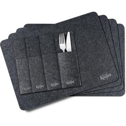 Feinkost K&auml;fer Platzset 12tlg. Set f&uuml;r 4 Pers., Platzdecken, Bestecktaschen, Untersetzer, Filz grau Obermaterial: 100% Polyester B/L: 45cm x 32,2cm, 12 Stk., 