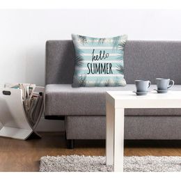 queence Dekokissen &raquo;Hello Summer&laquo; Kissenh&uuml;lle,Hello Summer,Spruch,Sommer,Sonne,Strand,Frisch,Urlaub blau Polyester B/L: 40cm x 40cm, 1 Stk.