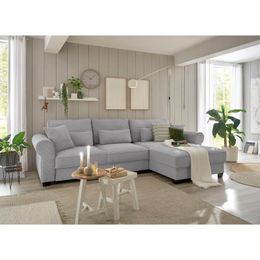 ED EXCITING DESIGN Ecksofa &raquo;Angelina L-Form&laquo; mit Bettfunktion, Bettkasten & 5 Zierkissen grau 92% Polyester, 8% Nylon B/H/T: 318cm x 93cm x 197cm, 