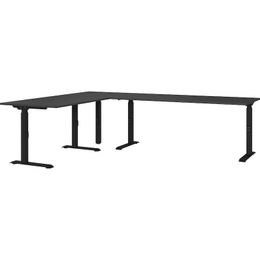 Germania Schreibtisch &raquo;Mailand&laquo; Mechanisch h&ouml;heneinstellbarer Winkelschreibtisch mit einem St&uuml;tzfu&szlig; grau B/H/T: 260cm x 91cm x 200cm